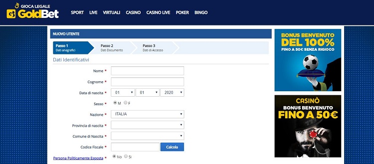 GoldBet bonus e recensione: 50% fino a 100€ Bonus | Settembre 2020